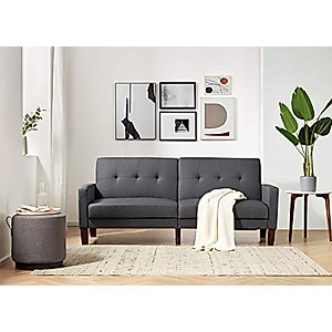 Sofa Futon Premium Linen Upholstery Sofa Can Convertible Into A Bed, Sofa Bed Upholstery with Wooden Legs, Fabric Living Room Sofa Contemporary Plush Sleeper Sofa with Padded Cushions (Grey)