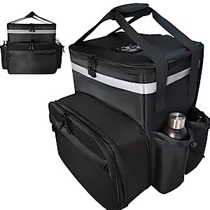 Insulated Food Delivery Backpack made with Expandable 1680D commercial-grade fabric features customizable Velcro patch area for branding, ideal for bike deliveries, Uber Eats, DoorDash, Grubhub
