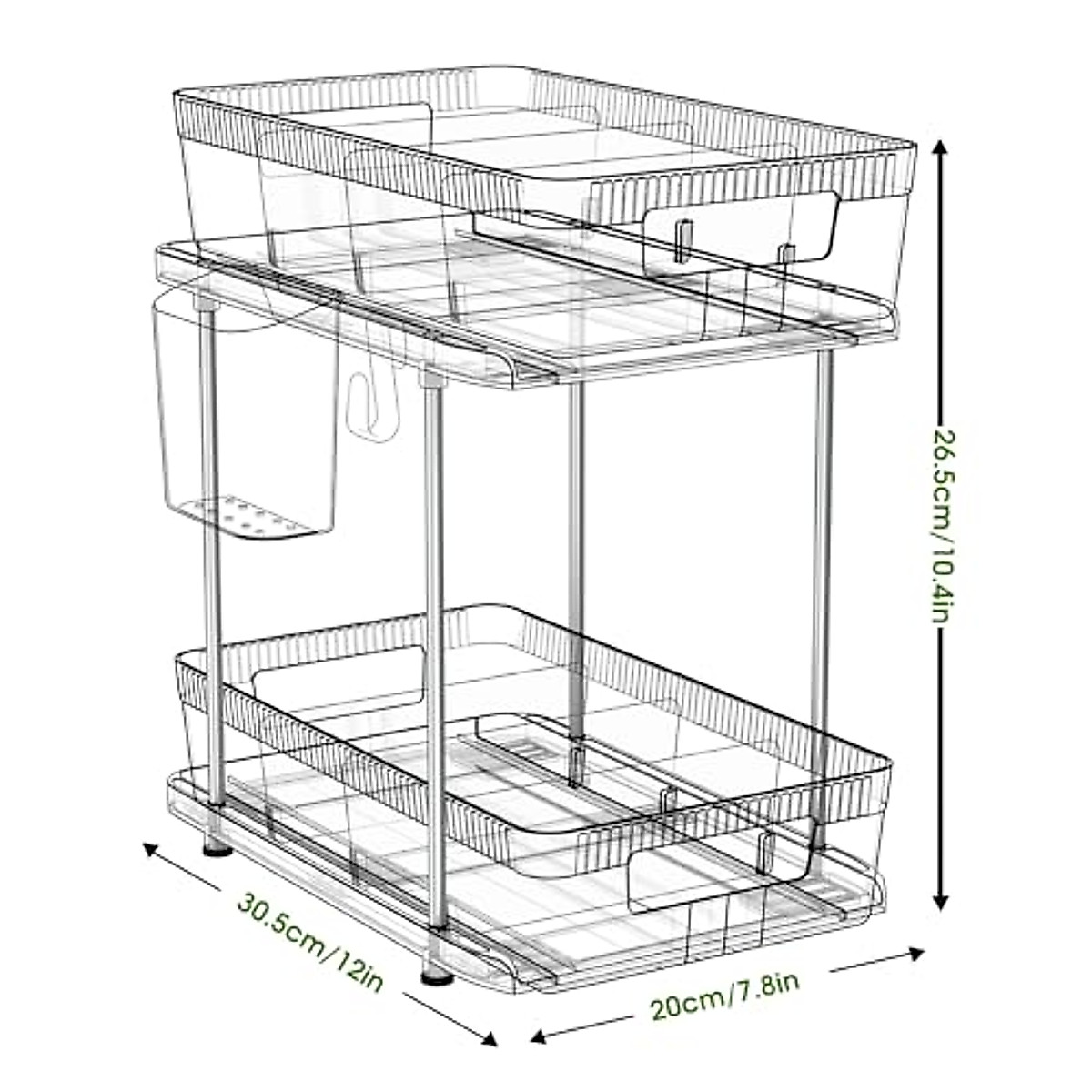 NIHEHAG 2 Tier Clear Under the Sink Organizer-Slide-Out Bathroom Cabinet Organizer With Hook/Cup/Dividers Acrylic Under Bathroom Sink Organizer and Storage for Medicine, Kitchen, Pantry, Cabinet