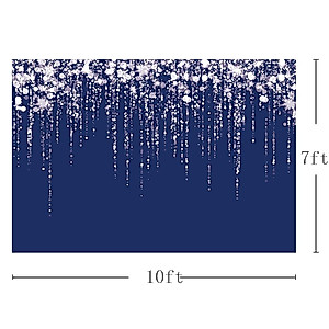 AIBIIN 10x7ft Navy Blue Glitter Backdrop Birthday Party Decorations Silver Sequins Dots Photography Background Wedding Bridal Shower Party Decor for Women Photo Shoot Props Cake Table Banner