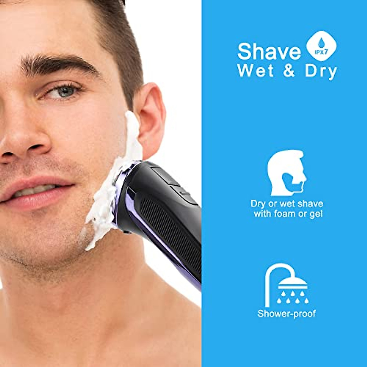 Electric Razor Men's Electric Shaver, USB Rechargeable Wet and Dry Shaver with Pop-up Trimmer and Portable Storage Pouch, Face Shaver Cordless Travel Shaver, Purple