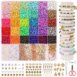 Quefe 8200pcs Clay Beads Bracelet Making Kit, 30 Colors Flat Preppy Beads for Friendship Bracelets, Polymer Heishi Beads with Charms for Jewelry Making, Holiday Crafts Gift for Teen Girls Adults
