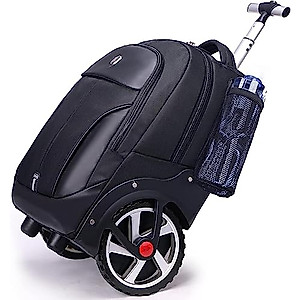 Waterproof Backpack with Wheels, Carry on Backpack with Laptop Compartment, Fit 17 Inch Laptop (Black)