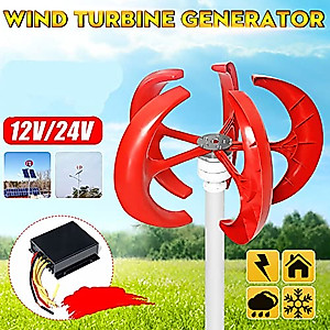 HENGJINGTR 12V/24V Low Noise High Efficiency Vertical Wind Turbine Generator,5000W Vertical Wind Turbine Generator Windmill Motor for Hybrid Wind Solar System,12v