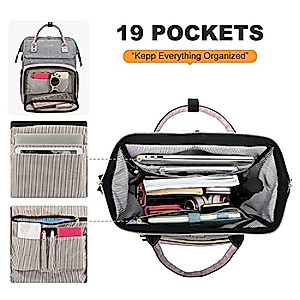 LOVEVOOK Laptop Backpack for Women Fashion Business Computer Backpacks Travel Bags Purse Doctor Nurse Work Backpack with USB Port, Fits 15.6-Inch Laptop Grey-Light Purple