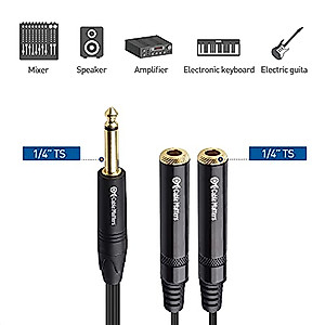 Cable Matters 2-Pack TS Male to 2X TS Female 1/4 Splitter Cable (6.35mm Splitter Cable) in Black - 0.2m / 6 Inches