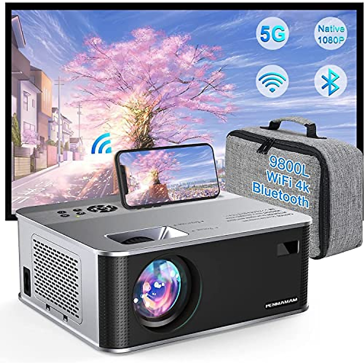 1080P HD Projector, 5G WiFi Bluetooth 4K Projector, PENMAMA 9500L Movie Mini Projector with Zoom/±15° Keystone/ 300" Display/Phone Mirroing, Compatible with HDMI, VGA, USB, Phone, TV, Laptop, PC, PS5