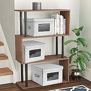 Fabric Storage Bins with Lids 12x12x8.5 In Cubes Storage Boxes with Window Grey White Foldable Storage Cubes Cloth Closet Bins Collapsible Cubes Storage Baskets Drawer Cubicle Inserts Storage for Organizer Closet Shelves ,QY-SC21-3