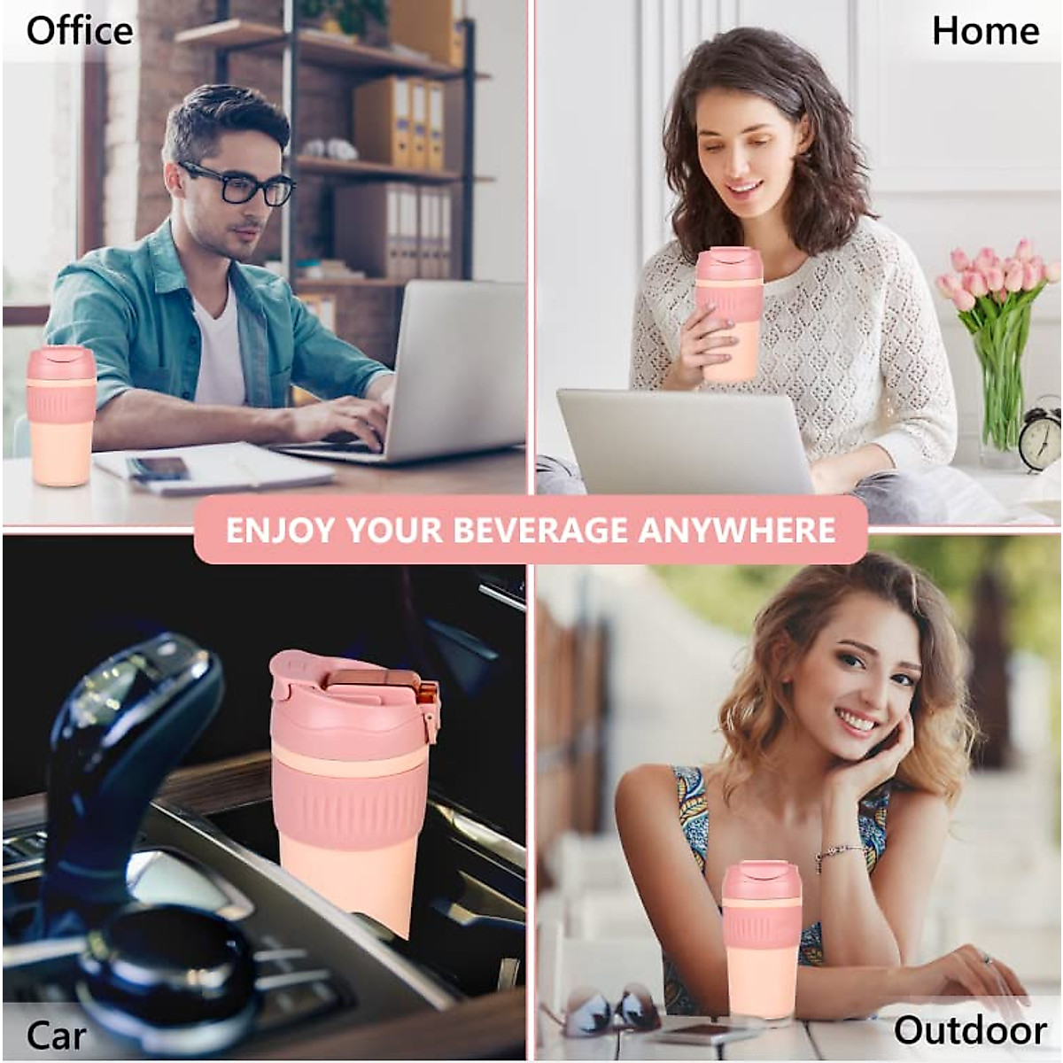 Coffee Travel Mug, Double Walled Insulated Vacuum Coffee Tumbler With Leakproof Flip Insulated Coffee Mug, For Hot And Cold Water Coffee And Tea In Travel Car Office School Camping (Pink, 17)