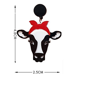 Funny Animal Head Acrylic Dangle Earrings Cute Square Asymmetric Cat Zebra Cows Cartoon Drop Earrings Exaggerated African Bohemian Fashion Lovely Declaration Jewelry for Women Gifts-B stud cow
