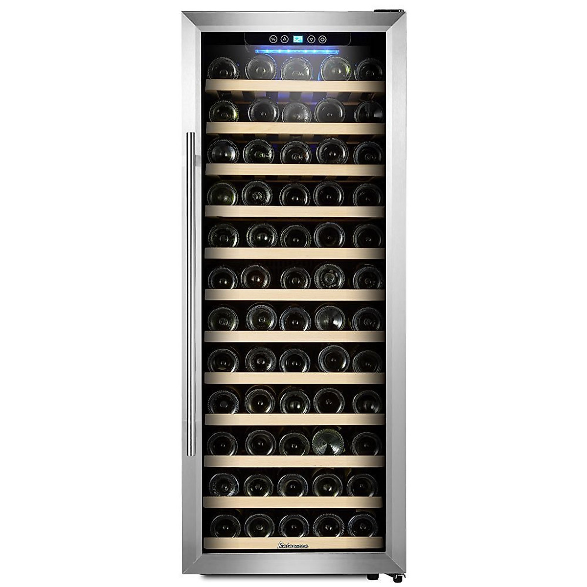 Kalamera 80 Bottle Freestanding Compressor Wine Cooler-Stainless Steel & Black/Single Zone Thermostat with Touch Control/Blue LED Lighting