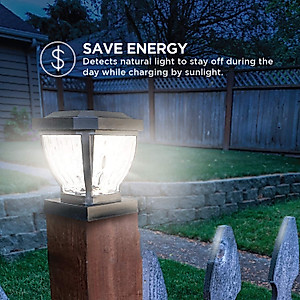 Home Zone Security Solar Post Cap Lights - Decorative Glass LED Outdoor Fits 3.5 x 3.5 in. Post Lights, Black (2-Pack)