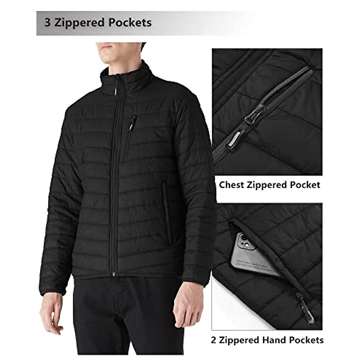 Outdoor Ventures Men's Lightweight Packable Puffer Winter Jacket Insulated Puffy Coat for Snow Ski Hiking Travel