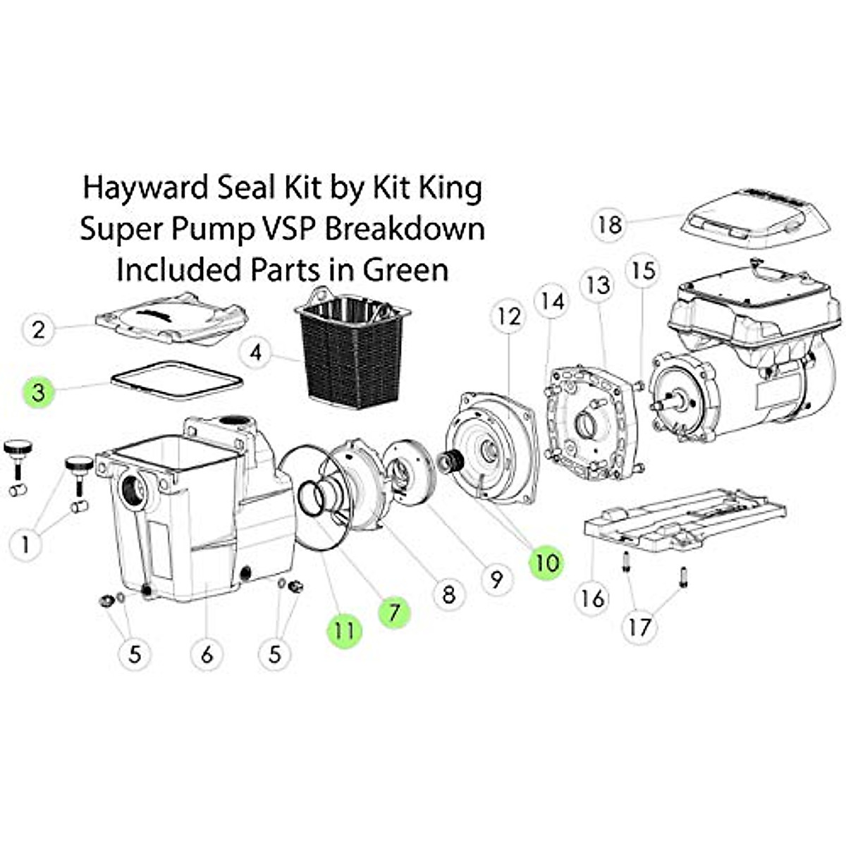 KitKing - Super Pump Seal Replacement for Hayward Go Kit 3. All 3 Gaskets & Shaft Seal. Fits All SP1600, SP2600 in Regular, X, VSP Models. SPX1600TRA SP1600Z2 PS-201 SPX1600R SPX1600S SPX1600T Pool
