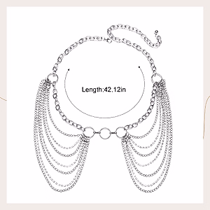 Cosydays Punk Rhinestone Waist Chain Belt Harness Body Chain Crystal Layered Beach Bikini Chain Belly Chain Jewelry for Women and Girls (A-Silver)