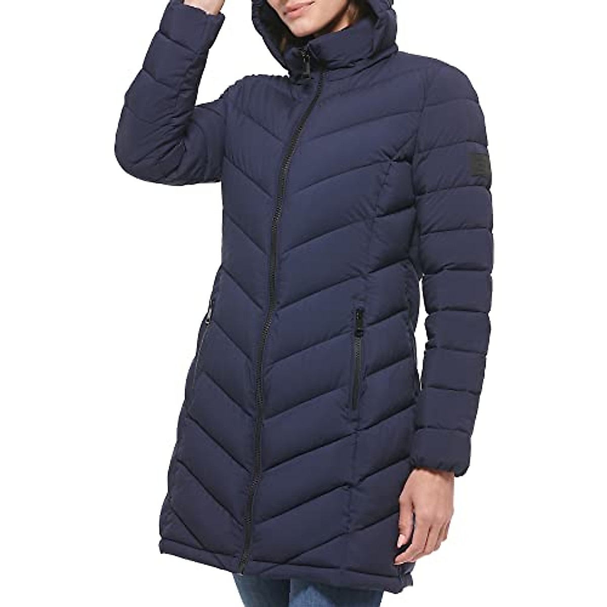 Calvin Klein Women's Chevron Quilting Casual Lightweight Jacket, Dark Navy, Medium