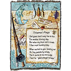 Pure Country Weavers Fisherman's Prayer Blanket - Religious Lake Lodge Cabin Gift Tapestry Throw Woven from Cotton - Made in The USA (72x54)
