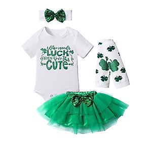 Von kilizo St Patricks Day Baby Girl Outfit Lucky Short Sleeves Romper Tutu Dress Baby Girl St Patricks Day Outfit Baby St Patricks Day Outfit Girl 0-3 Months