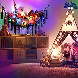 2 Set Stuffed Animal Net or Hammock with LED Light, Stuffed Animal Storage Stuffed Animal Hammock Corner Toy Hammock Macrame Stuffed Animal Organizer for Bedroom Nursery Kindergarten Decor (Black)