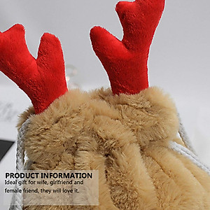 TENDYCOCO Crossbody Bag Faux Fur Purse Reindeer Antler Shoulder Bag Drawstring Bucket Purse for Women Girls