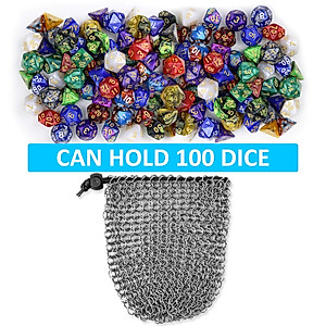 YOUSHARES Chainmail D&D Dice Bag - Large Capacity Stainless Steel Drawstring Dice Bag for Dungeons and Dragons Dice Set (Hold 100 DND Dice)