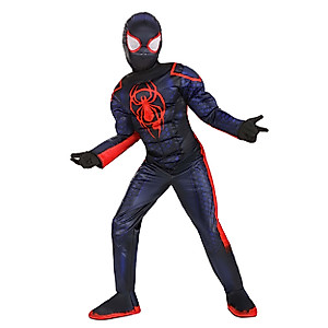 Marvel Integrated Spider-Man Official Youth Deluxe Zentai Costume - Stretch Spandex with Hidden Zippers and Wrist Slits (S) Blue