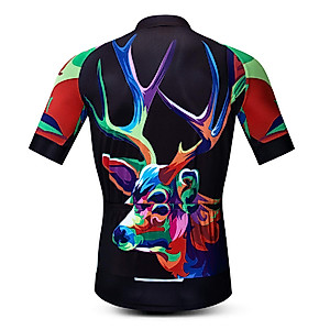 Weimostar Cycling Jersey Men Short Sleeve MTB Road Mountain Bike Biking Shirt Full-Zip Tops Bicycle Clothes Colorful Elk Size XL