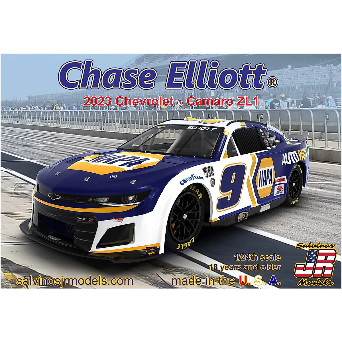 Salvinos J R Model 1/24 NASCAR 2023 Camaro ZL1 Hendrix Motor Sport Chase Elliot NAPA Color Plastic Model SJMHMC2023CEP