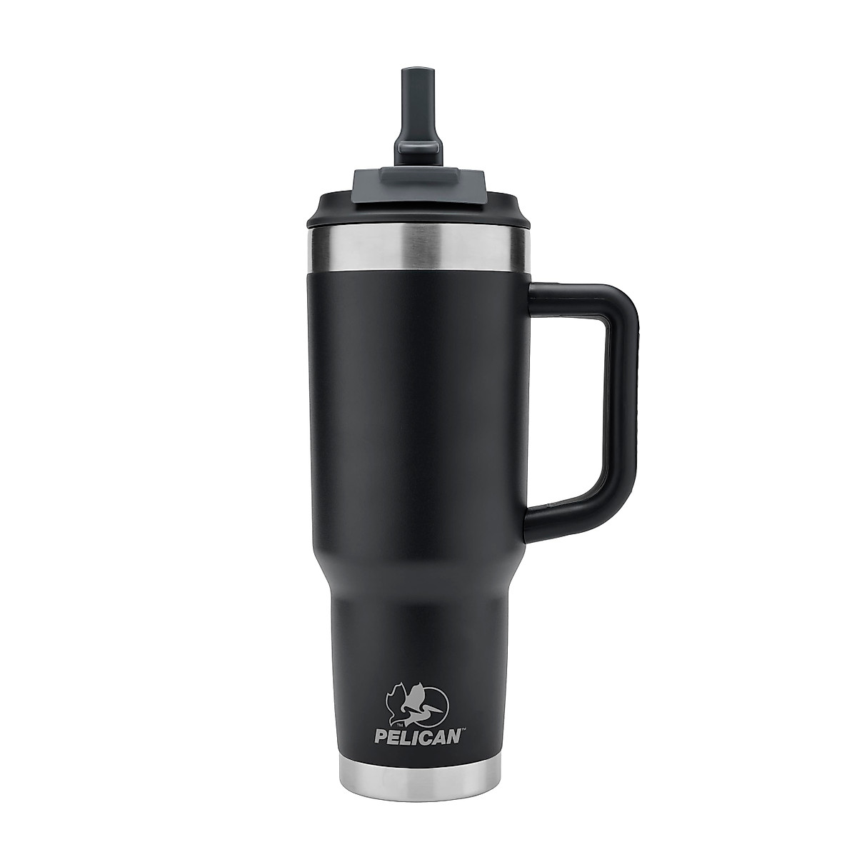 HydrationHub USA Pelican Porter™ Dual - 40 oz. Dual Lid, Recycled Double Wall Stainless Steel Travel Tumbler, Jet Black