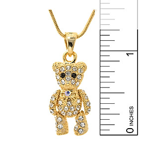 Spinningdaisy Cuddly Crystal Moveable Teddy Bear Necklace Gold