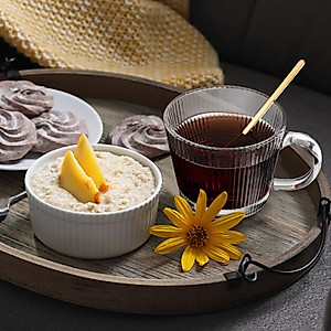 Rtteri 14 oz Set of 6 Glass Coffee Mugs with Spoons Clear Glass Cups Stripes Stackable Vintage Coffee Mugs Aesthetic Clear Tea Cups Espresso Demitasse Cups for Cappuccino Tea, Gift