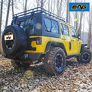 EAG 2007-2018 Jeep Wrangler JK Rock Crawler Rear Bumper with Hitch Receiver D-ring Shackle