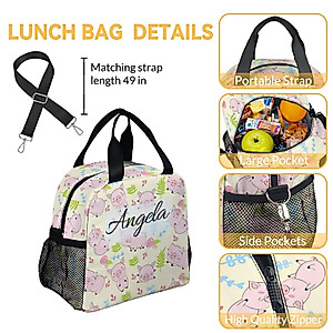 Personalized Pig Backpack with Lunch Box - Set of 3 Custom School Backpacks Matching Combo - Cute White Bookbag and Pencil Case Bundle