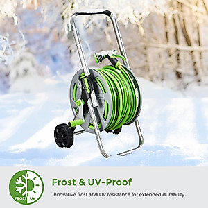 YESTAR Hose Reel Cart Hold Up to 130 ft of 5/8 inch Hose Garden Water Hose Carts Mobile Tools with 2 Wheels, Heavy Duty Powder-coated Steel Outdoor Planting with Storage Basket, for Garden, Yard, Lawn