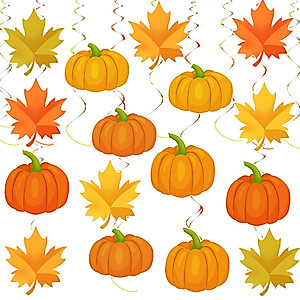 36pcs Thanksgiving Fall Pumpkin Maple Leaf Hanging Swirls Decorations,Autumn Fall Thanksgiving Hanging Swirls Streamers Ceiling Swirl for Fall Home Classroom Harvest Party Decorations