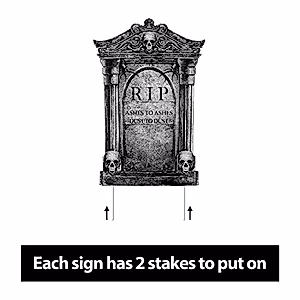 Halloween Decorations Outdoor Graveyard Tombstones: 6ct Large Tombstones Halloween Decor Yard Signs with Stakes, 16" Tall Realistic Scary Skeleton RIP Gravestones Yard Lawn Outside for Kids Home Party