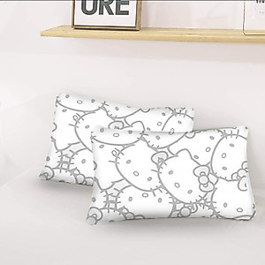 DIEZ Hello Cat Kitty 3 Piece Twin Bed Set - Includes Comforter & Pillowcases - Bedding Features Anime Cats - Super Soft Fade Resistant Microfiber