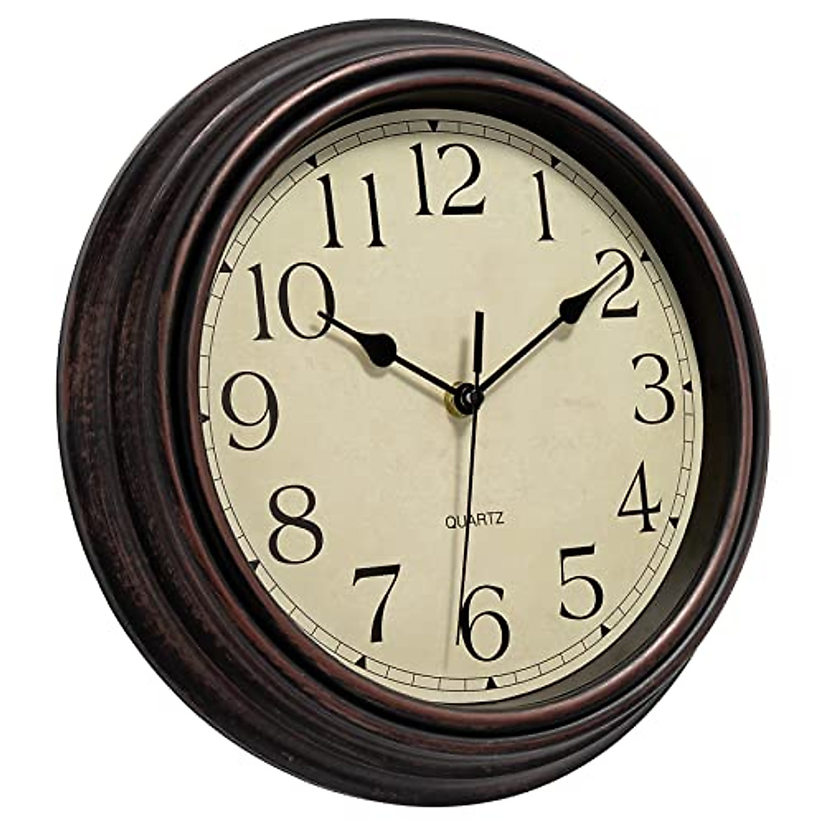 Foxtop Retro Silent Non-Ticking Round Classic Clock Quartz Decorative Battery Operated Wall Clock for Living Room Kitchen Home Office 12 inch (Bronze)