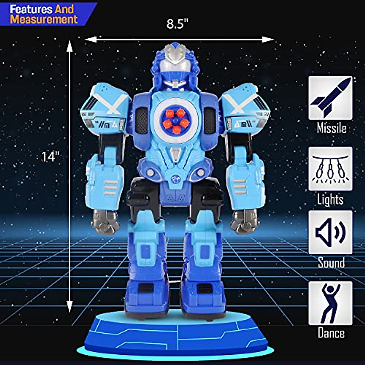 Large Remote Control Robot for Kids - 10 Channel RC Toys Shoots Missiles, Walks, Talks & Dances with Flashing Lights Sounds