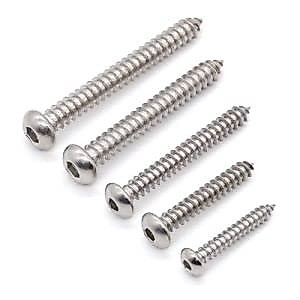 Glvaner (30 pcs) M6 x 16mm Button Head Socket Cap Self Tapping Screws 304 Stainless Steel 18-8 Wood Screws Sheet Metal Screws Full Thread Coverage