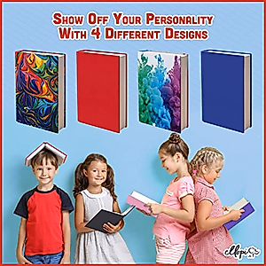Easy Apply Stretchable Book Cover 4 Pack. 2 Solid and 2 Design Standard Jackets Fit Hardcover Textbooks Up to 8" x 10". Adhesive-Free, Nylon Fabric Protectors. Washable, Reusable Student School Supply
