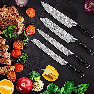 Knife set, 23 Pcs Kitchen Knife Set with Block & Sharpener Rod, High Carbon Stainless Steel Chef knife set, Ultra Sharp, Full-Tang Design