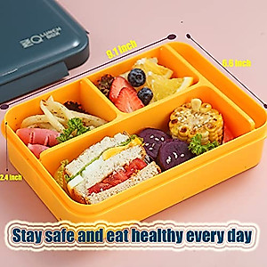 ZZQ Bento Box Lunch Box, Lunch Box Containers for Kids & Adults, 4 Compartment Container for Schools Lunch with Bag, Cutlery, Microwave Safe, BPA Free On-the-Go Meal Prep Containers (Yellow)