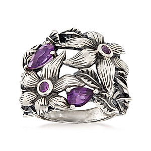Ross-Simons 1.50 ct. t.w. Amethyst Openwork Flower Ring in Sterling Silver. Size 8