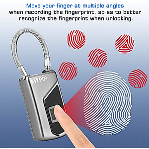 Fingerprint Lock with Key Backup, Smart keyless Waterproof Fingerprint Padlock Ideal for Gym, Door, Suitcase, Luggage Backpack, Bike, Office