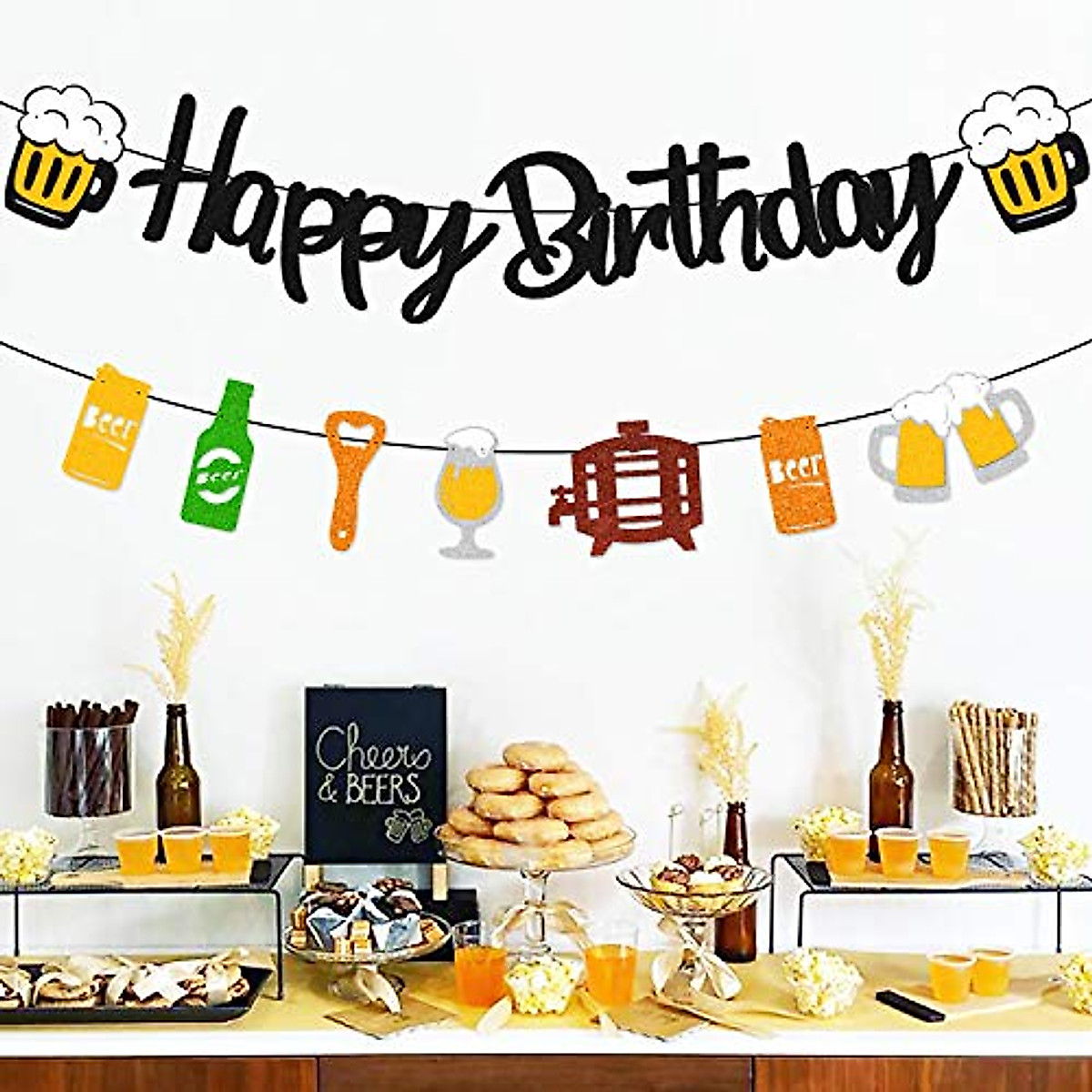 Happy Birthday Banner for Men Cheers for 21st-100th Years Bday Party Backdrop Decoration for Women Adult Him Her Celebrating Birthday Anniversary Event Garland Supplies Pre-Strung