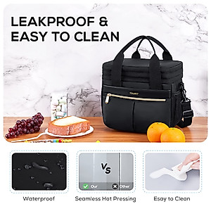 TOURIT Insulated Lunch Box Bag, Double Deck Leakproof Cooler Tote for Work Office Picnic, Expandable Lunch Container, Black