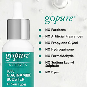 goPure 10% Niacinamide Serum Booster - Redness Reducing Skin Care, Reduces the Look of Skin Discoloration and Large Pores in Soothing Formula with Natural Extracts to Even Skin Tone - 1 fl oz