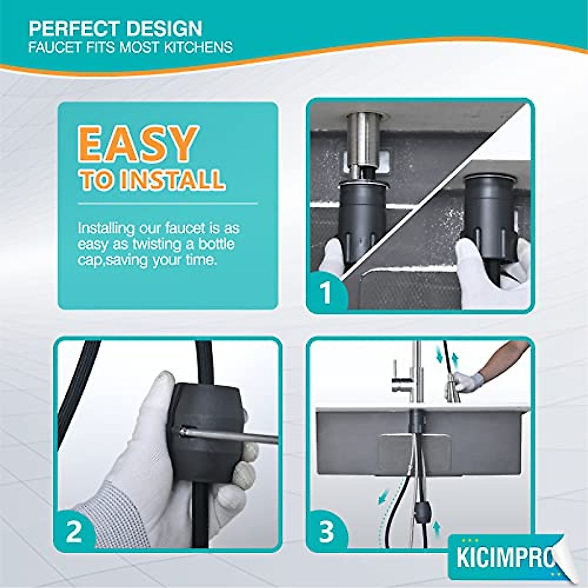 Kicimpro Kitchen Faucet with Pull Down Sprayer Brushed Nickel, High Arc Single Handle Kitchen Sink Faucet with Water Lines, Commercial Modern rv Stainless Steel Kitchen Faucets, Grifos De Cocina