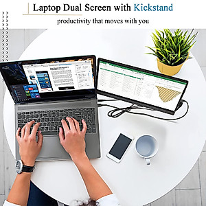 Laptop Screen Extender, 14.1" FHD 1080P IPS Laptop Monitor Extender Dual Screen, Swivel Attachable Portable Monitor for Laptop with USB-C/HDMI Port, Plug n Play for Windows/Mac/Android